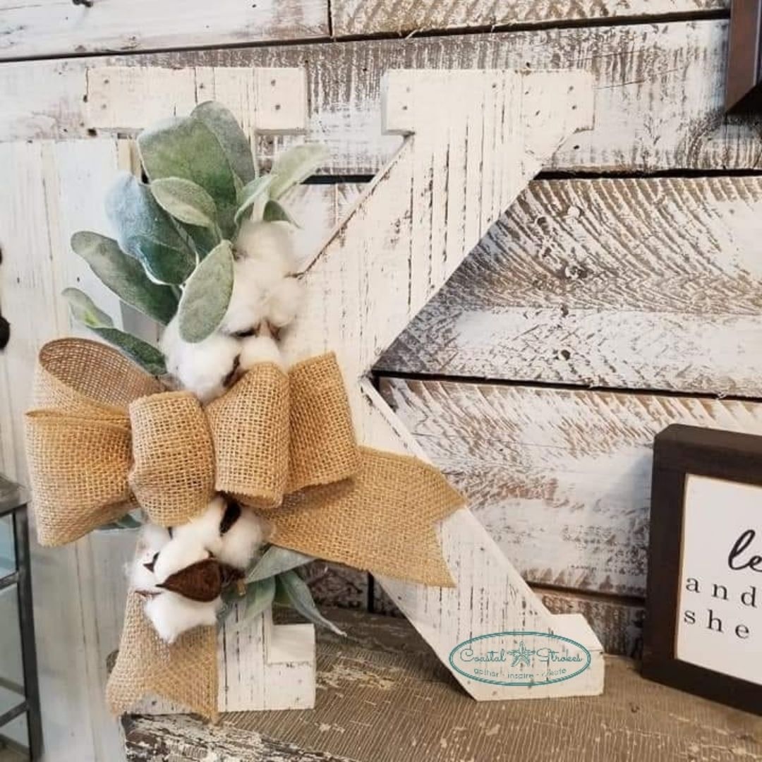 Rustic Farmhouse Letters with Lambs Ear and Cotton – Coastal Strokes